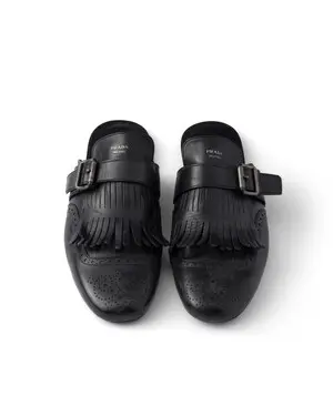 Prada Shuffle Antiqued Leather Mules - Black