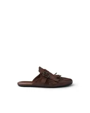 Prada Shuffle Antiqued Leather Mules - Brown