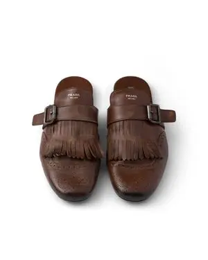 Prada Shuffle Antiqued Leather Mules - Brown