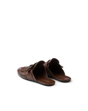 Prada Shuffle Antiqued Leather Mules - Brown