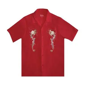 Supreme Dragon Embroidered Short-Sleeve Shirt - Red | Editorialist