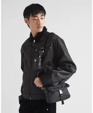 Prada Re-nylon And Saffiano Leather Shoulder Bag - Black