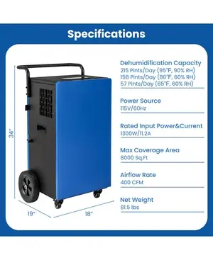 VOLENCA 215 Pints 8000 Sq.ft Commercial Dehumidifier For Home And Basement With 24h Timer