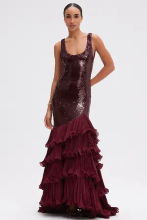PatBO Sequin Drop Waist Runway Gown
