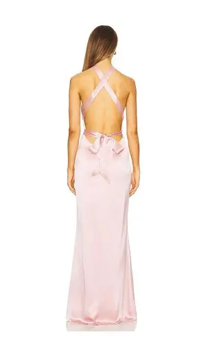 Retrofete Magnolia Halterneck Maxi Dress With Cut Out And Belted Accent - Blush