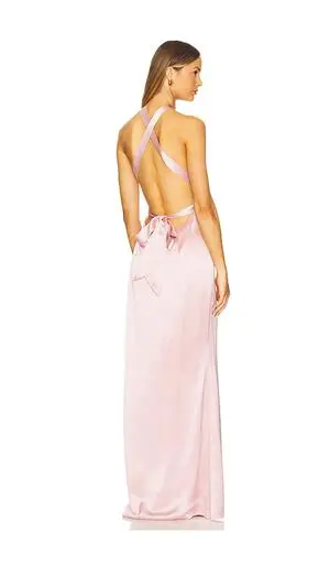 Retrofete Magnolia Halterneck Maxi Dress With Cut Out And Belted Accent - Blush