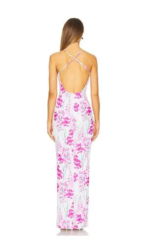 Katie May Pixie Gown With Floral Print And Slit - Pink