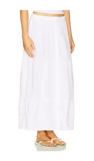 BOBI Tiered Button Front Maxi Skirt