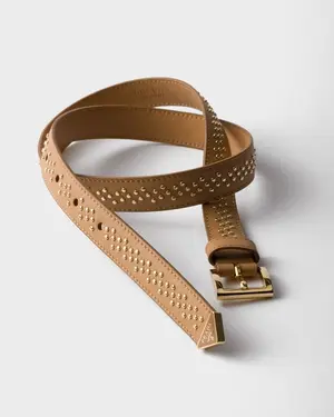 Prada Leather Studded Belt - Neutral