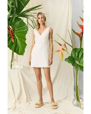THE GOOD JOURNEY V Neck Crochet Trim Mini Dress