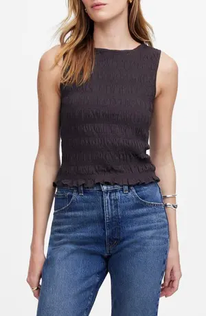 Madewell Smocked Tank Top - Soft Charcoal