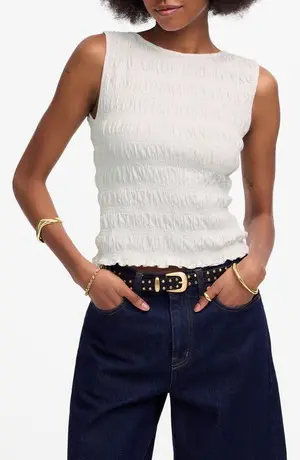 Madewell Smocked Tank Top - White