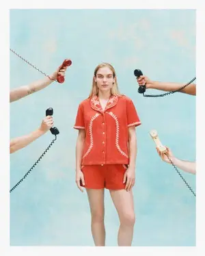 TOMBOLO Lobster Landline Cabana Crop Cut Shirt