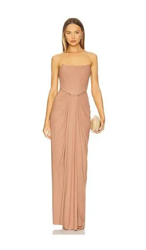 DEME BY GABRIELLA Pearl Gown - Brown