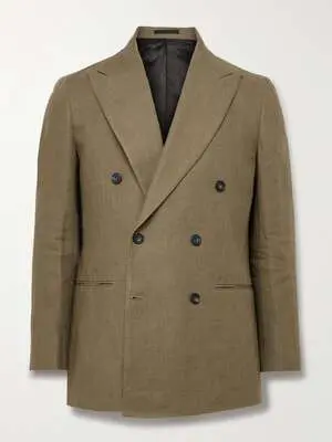J. MUESER J. Mueser - Waverly Double-Breasted Linen Suit Jacket - Men - Neutrals  Beige