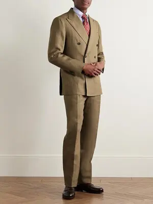 J. MUESER Waverly Double-breasted Linen Suit Jacket - Neutrals