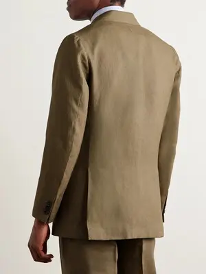 J. MUESER Waverly Double-breasted Linen Suit Jacket - Neutrals