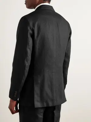 J. MUESER Waverly Slim-fit Double-breasted Linen Suit Jacket - Black