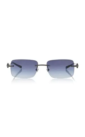 Gucci Horsebit Square-Frame Metal Sunglasses Blue