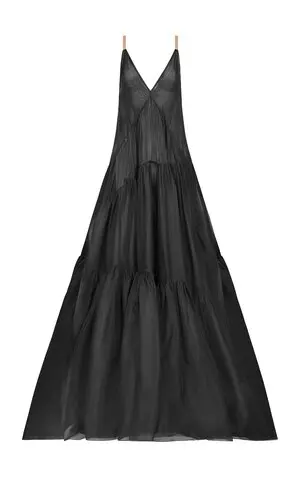 TEMILY Tiered Silk Gown - Black