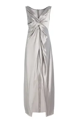 Marina Moscone Twisted Satin Midi Dress - Light Grey