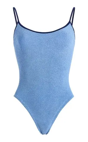Hunza G Pamela Seersucker One-Piece Swimsuit Blue