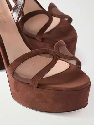 GIANVITO ROSSI 120 Mesh-paneled Suede Platform Sandals - Chocolate