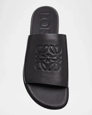 Loewe Flex Anagram Soft Calfskin Slide Sandals - Black
