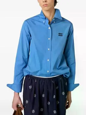 Miu Miu Embroidered Logo Cotton Button-up Shirt
