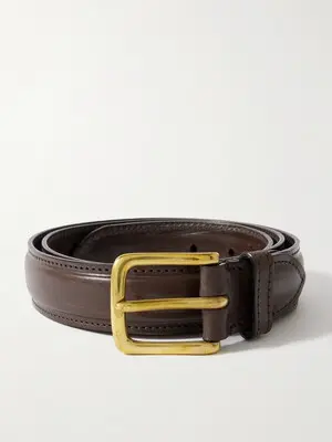 DRAKE'S 3cm Leather Belt - Brown