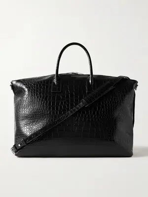 Saint Laurent Croc-effect Leather Weekend Bag - Black
