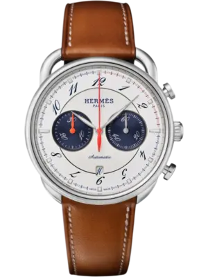 Hermès Arceau Automatic Chronograph 42mm Stainless Steel And Leather Strap Watch - Brown