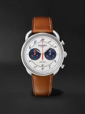 Hermès Arceau Automatic Chronograph 42mm Stainless Steel And Leather Strap Watch - White