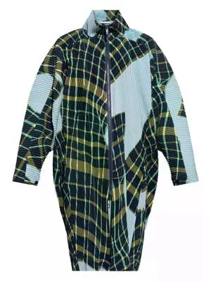 Issey Miyake Windswept Plaid Coat - Blue