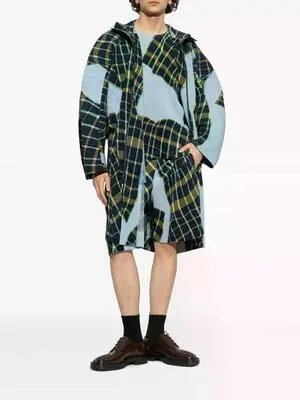 Issey Miyake Windswept Plaid Coat - Blue