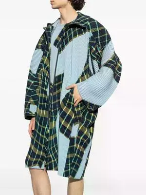 Issey Miyake Windswept Plaid Coat - Blue