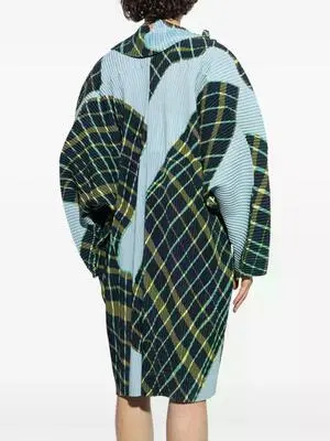 Issey Miyake Windswept Plaid Coat - Blue