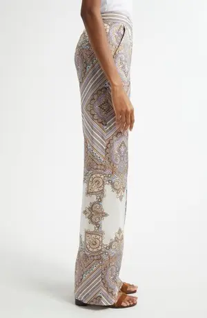 Veronica Beard Grigore Paisley Print Wide Leg Silk Trousers