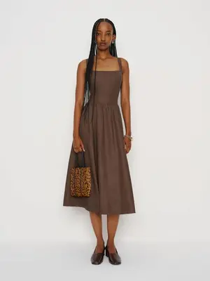 REFORMATION Janu Linen Midi Dress - Brown
