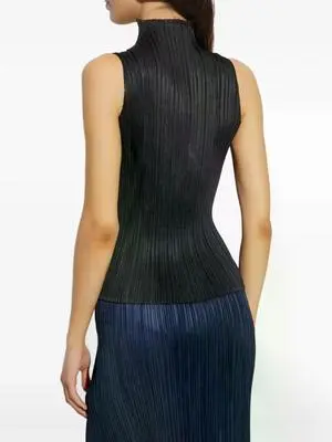 Issey Miyake Pleated High Neck Top - Black