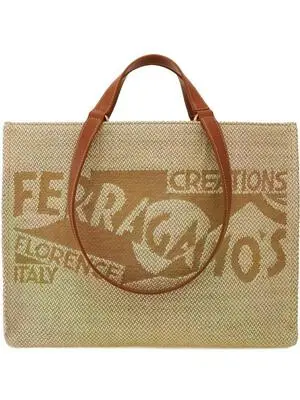 FERRAGAMO Logo-embroidered Tote Bag - Neutrals