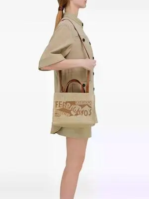 FERRAGAMO Logo-embroidered Tote Bag - Neutrals