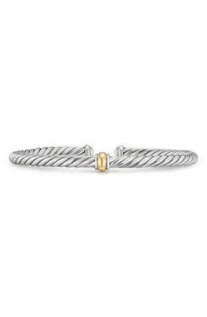 David Yurman Cable Flex Station Bangle In Sterling Silver And 14k Yellow Gold - Silver/ Gold