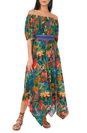Vince Camuto Off-the-shoulder Floral Dress - Green Multi