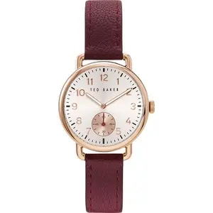 Ted Baker London Leather Strap Watch With Second Subdial - Bordeaux/silver/gold