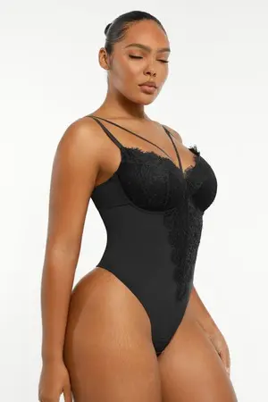SHAPELLX Sheer Lace Mesh Bodysuit - Matte Black