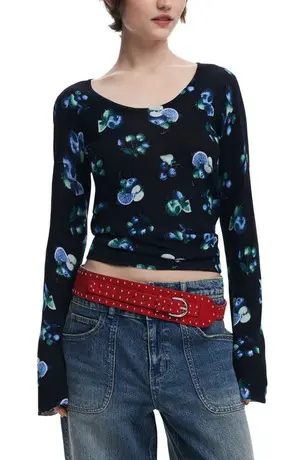Desigual Printed Ribbed Top