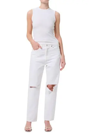 AGOLDE 90s Ripped Mid-rise Relaxed Straight Leg Jeans - Cloudburst