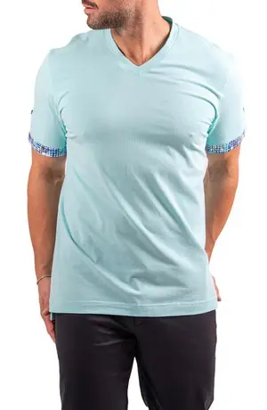 MACEOO Vivaldi Pastel V-neck Cotton T-shirt - Green