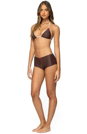 EDIKTED Pinstripe Boyshorts Bikini Bottoms